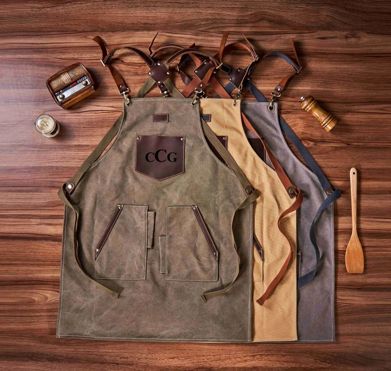 Handcrafted Canvas Leather Apron – Cooking, BBQ, Woodworking & Barista ...