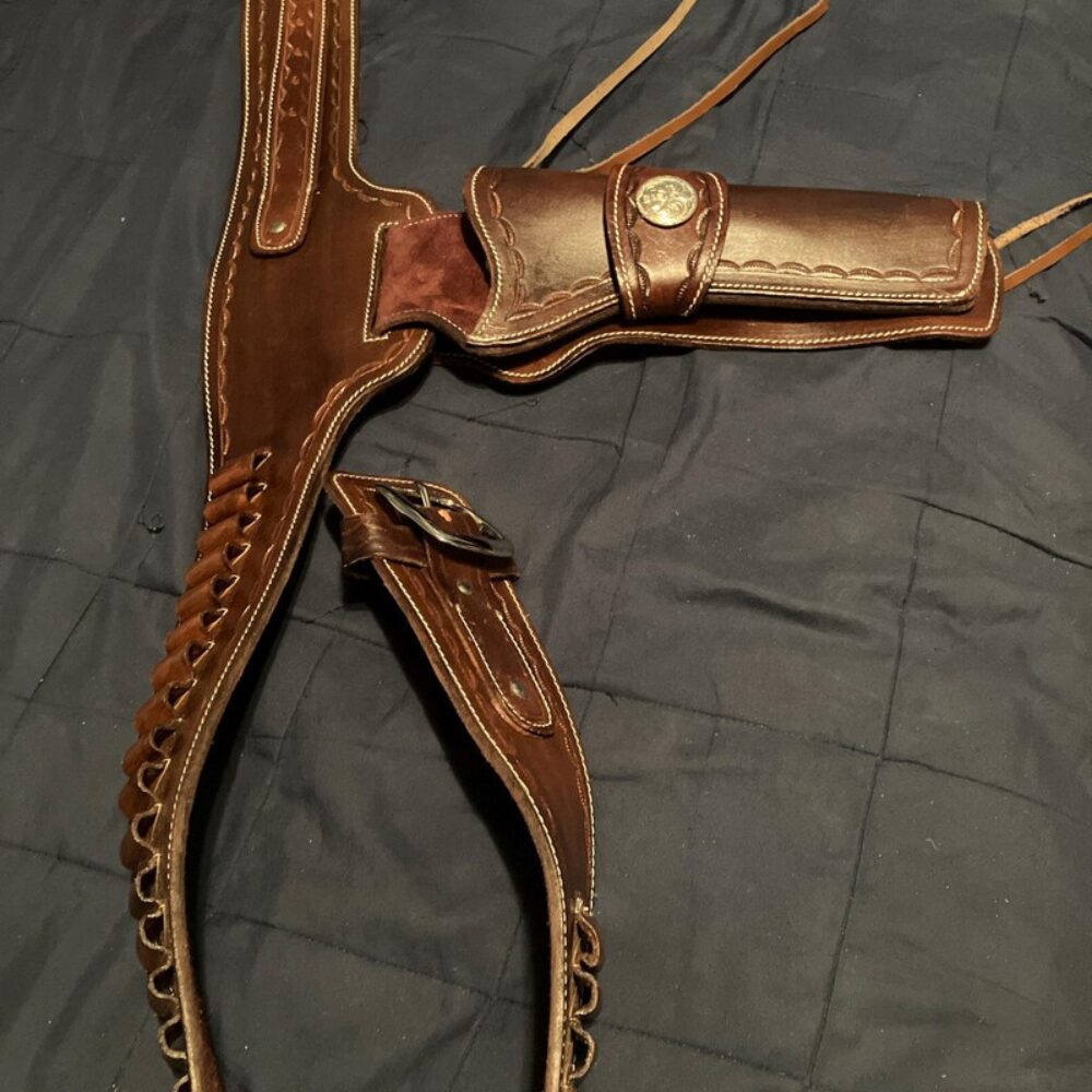.38 Caliber Gun Holster Authentic Tooled Western Leather